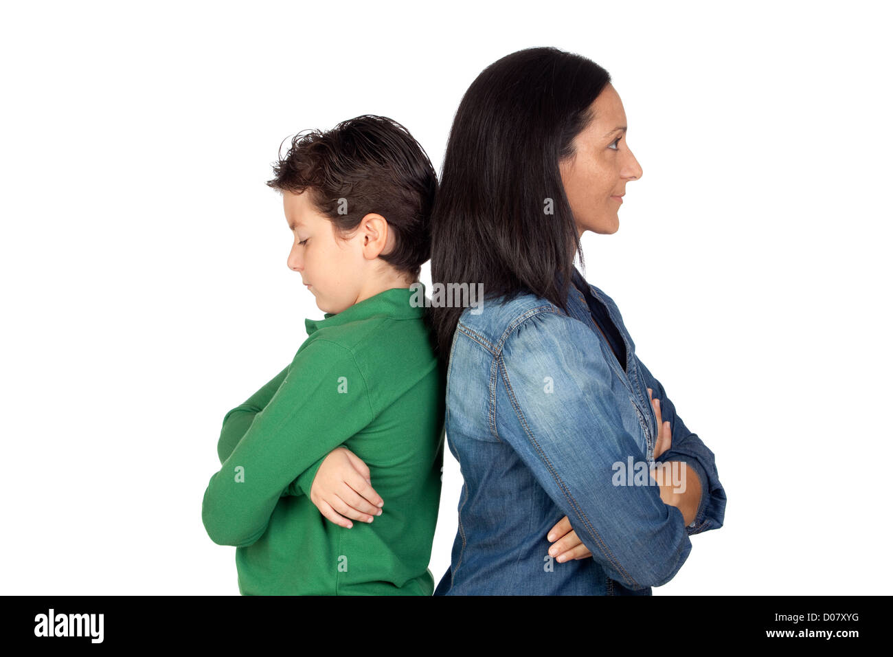 Angry mother and son isolated on white background Stock Photo - Alamy