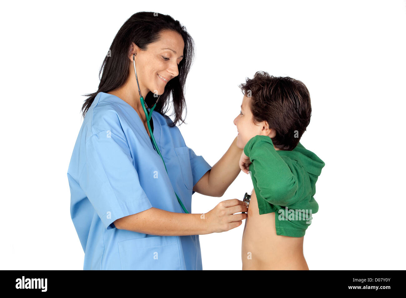 Pediatrician woman making a checkup for child isolated on white ...