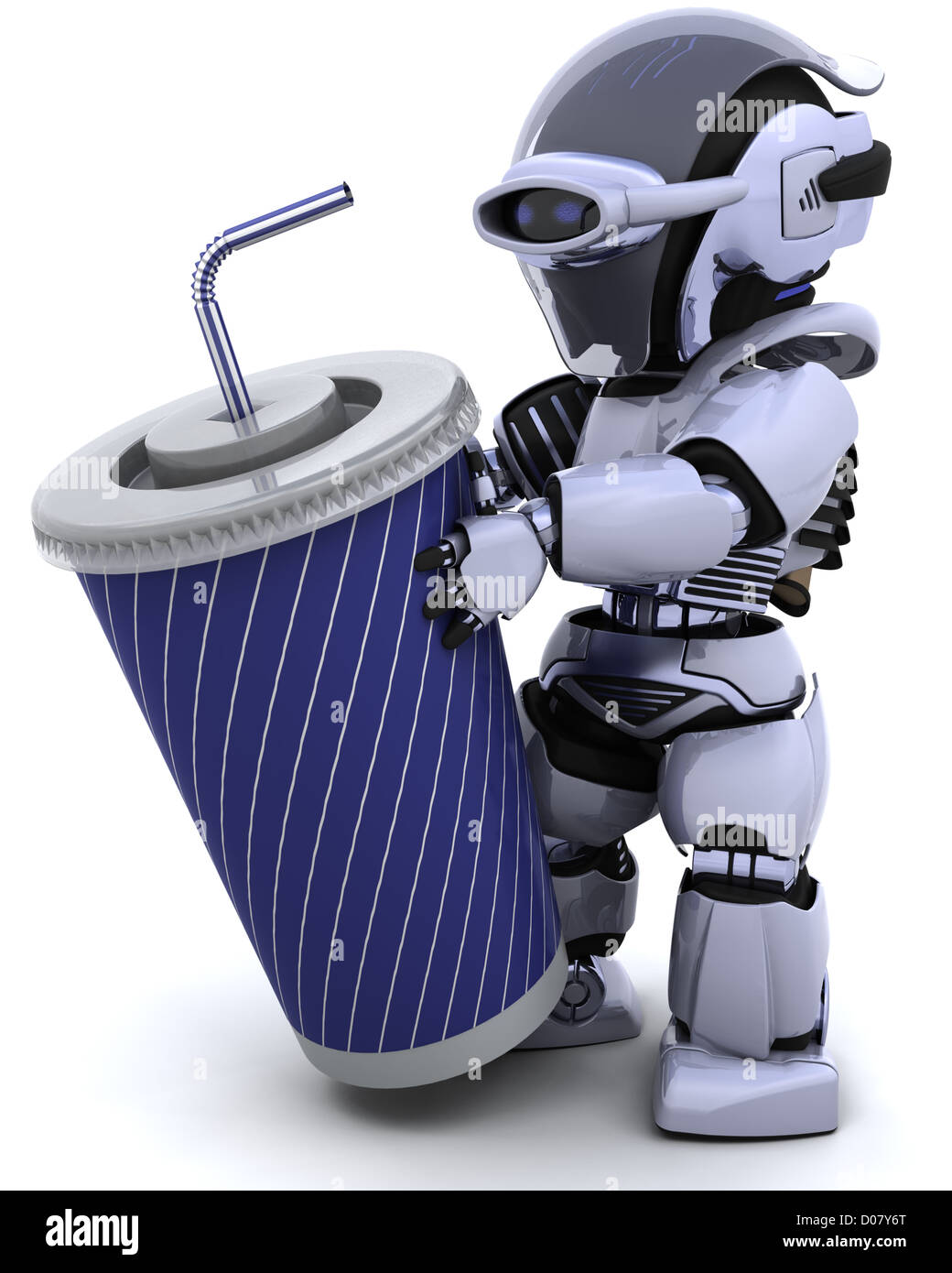 3D render of robot with a giant soda cup and straw Stock Photo - Alamy