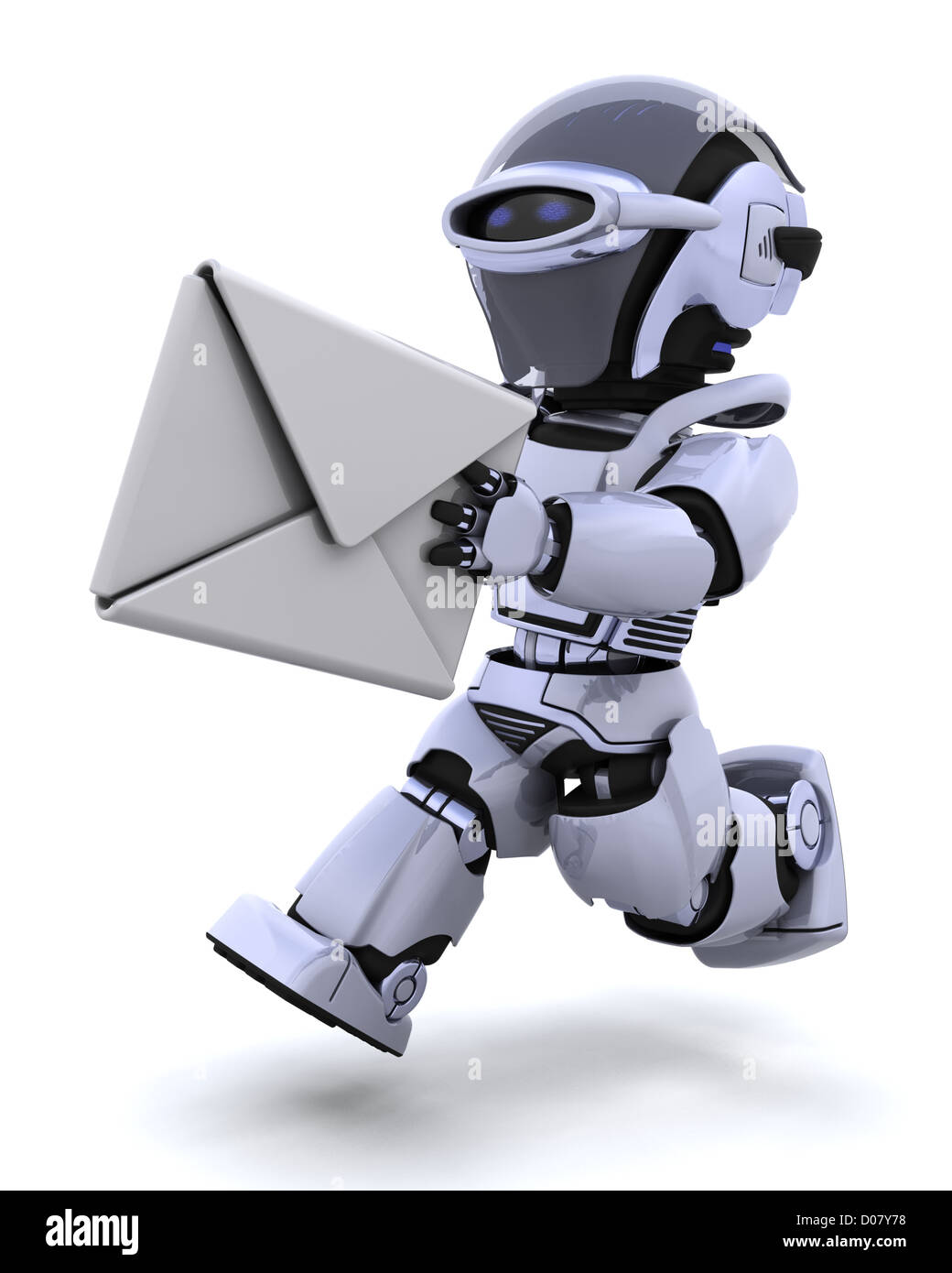 3D render of robot running with an envelope Stock Photo - Alamy
