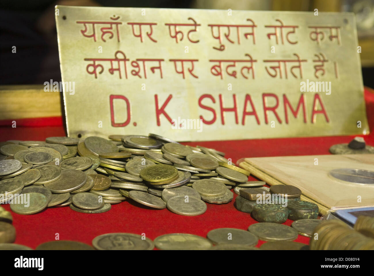 Close-up of coins at a money exchange stall, Delhi, India Stock Photo ...