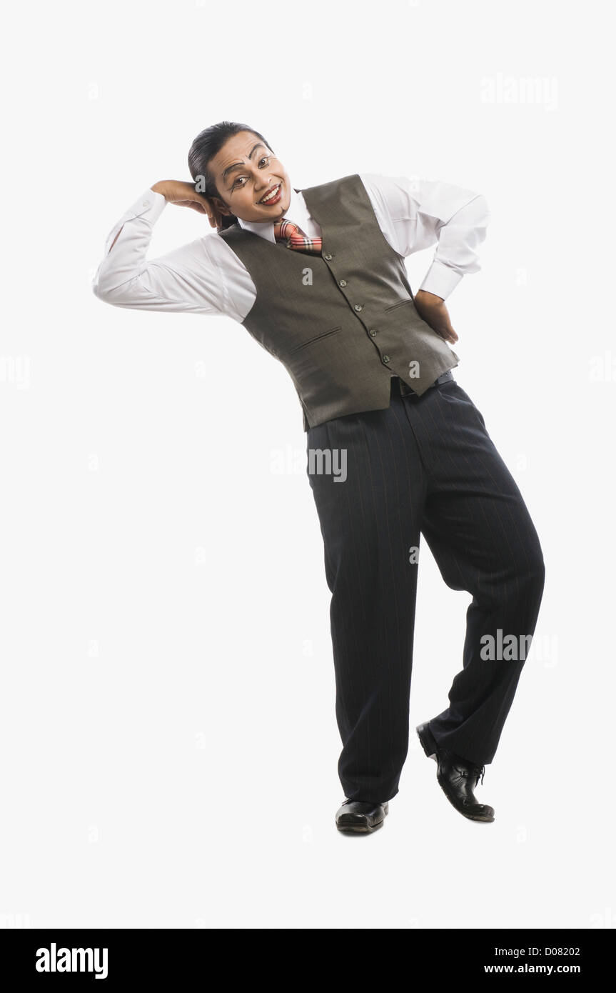Portrait of a mime pretending to lean Stock Photo - Alamy