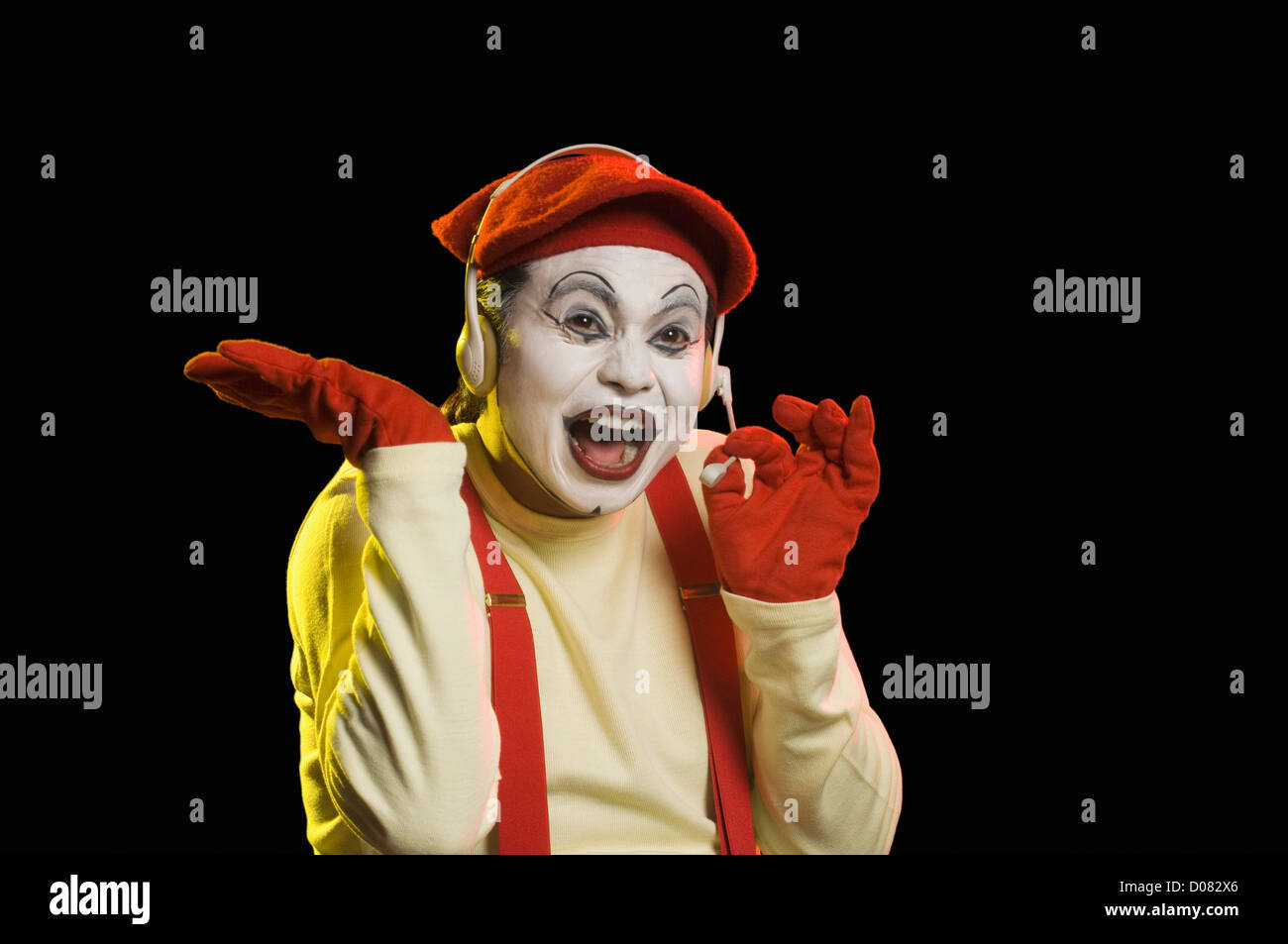 Standing gesturing microphone communication holding hi-res stock ...