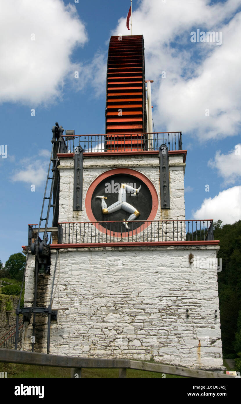 ISLE OF MAN; LAXEY; THE THREE LEGS OF MAN EMBLEM ON THE LAXEY WHEEL ...