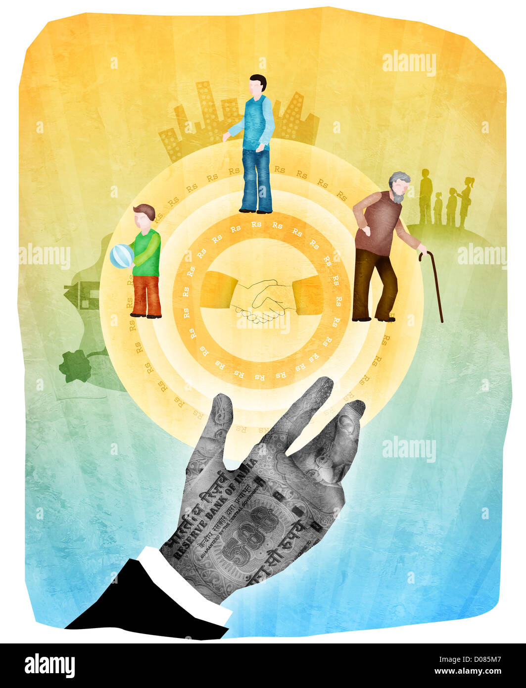 Insurance cover hand reaching for human life cycle Stock Photo - Alamy