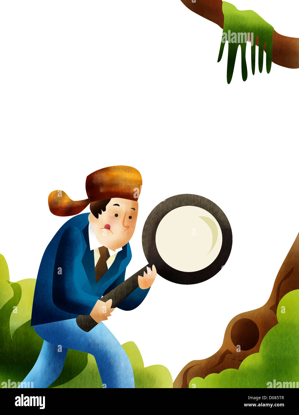 Man on a job hunt with a magnifying glass Stock Photo - Alamy