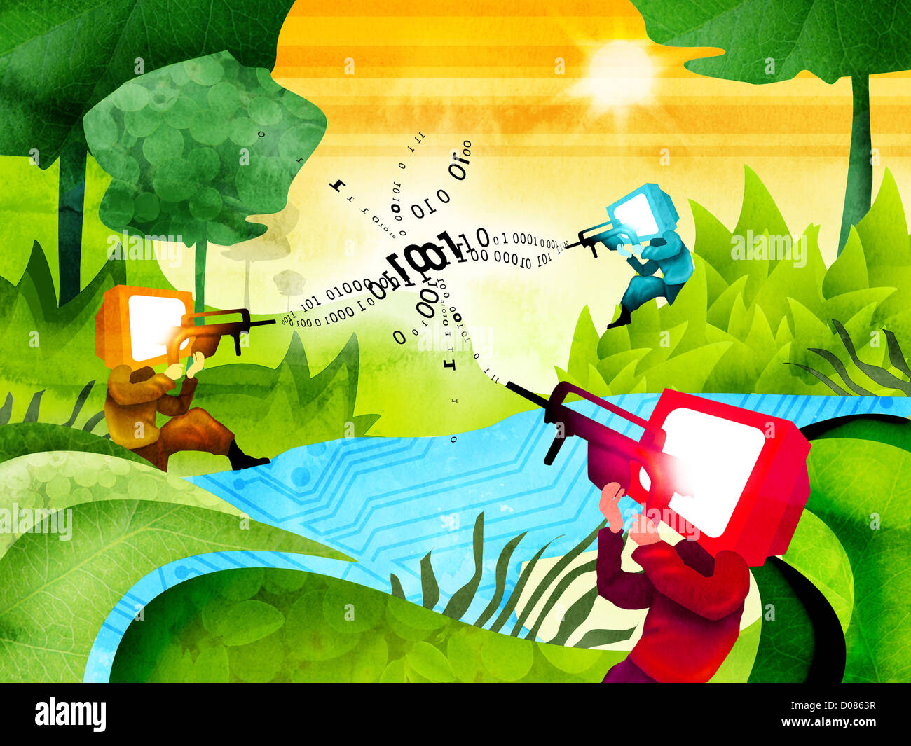 Illustrative representation of online shooting game Stock Photo - Alamy