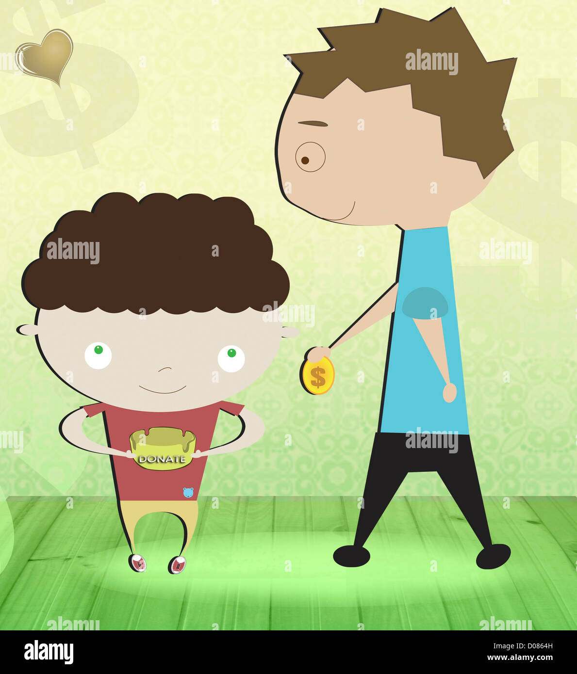 Man giving US coin to a boy Stock Photo - Alamy