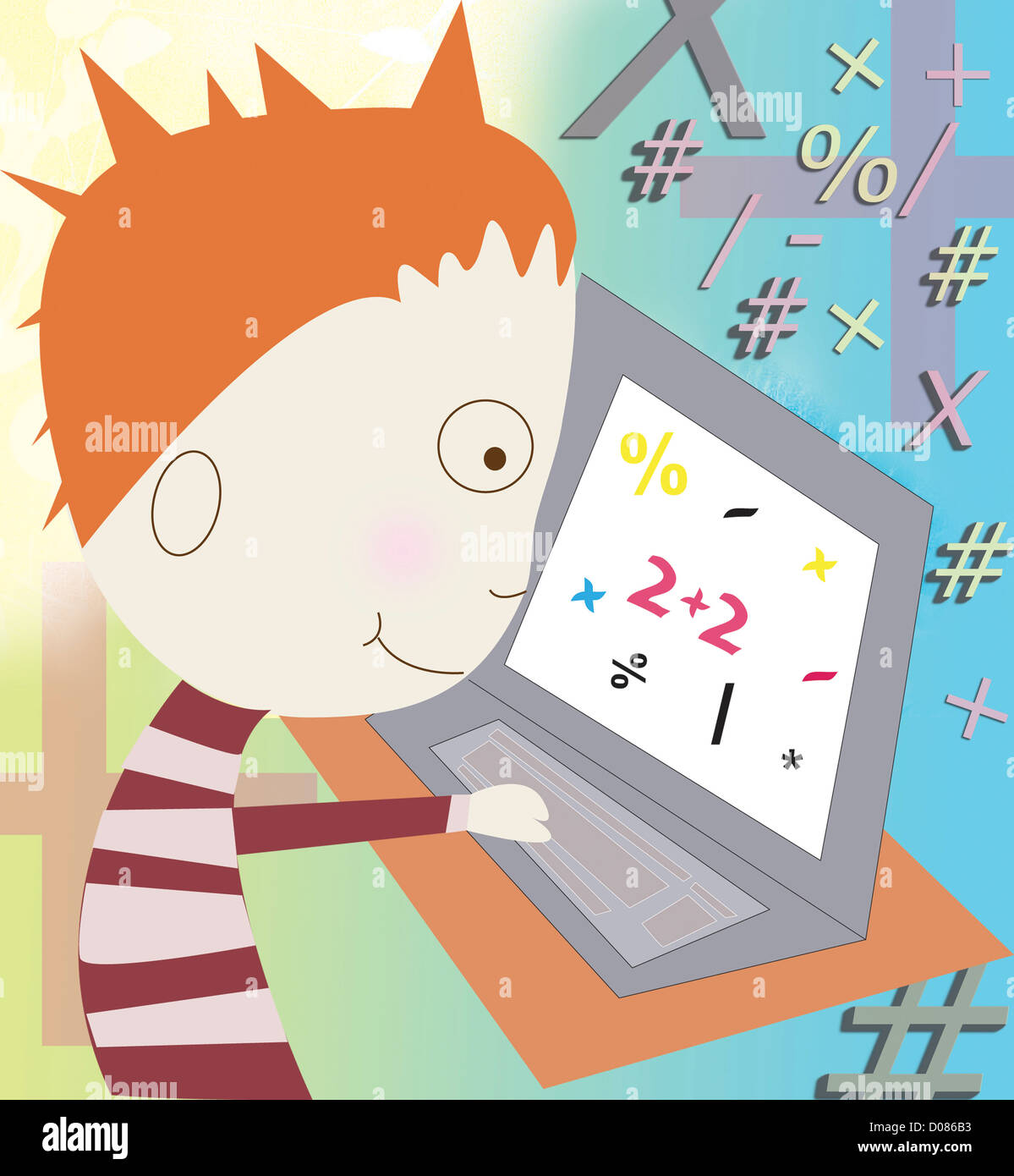 Boy learning on a computer Stock Photo - Alamy