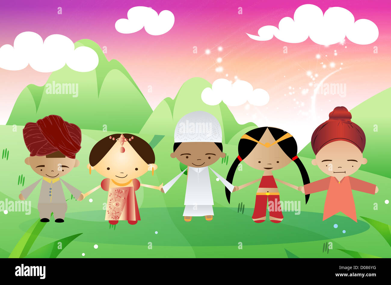 Children of different religions joining hands together, India Stock ...