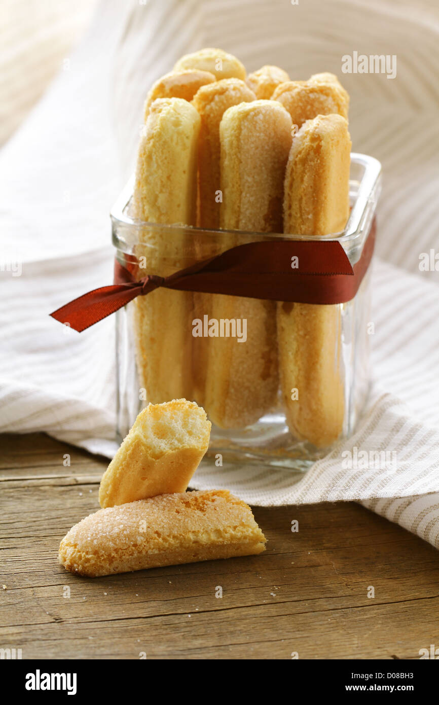 Traditional Italian sugar biscuit cookies savoiardi Stock Photo - Alamy