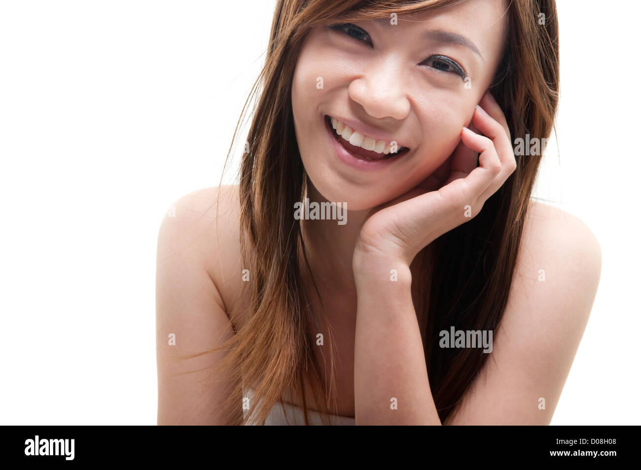 Cute Asian female smiling on white background Stock Photo - Alamy