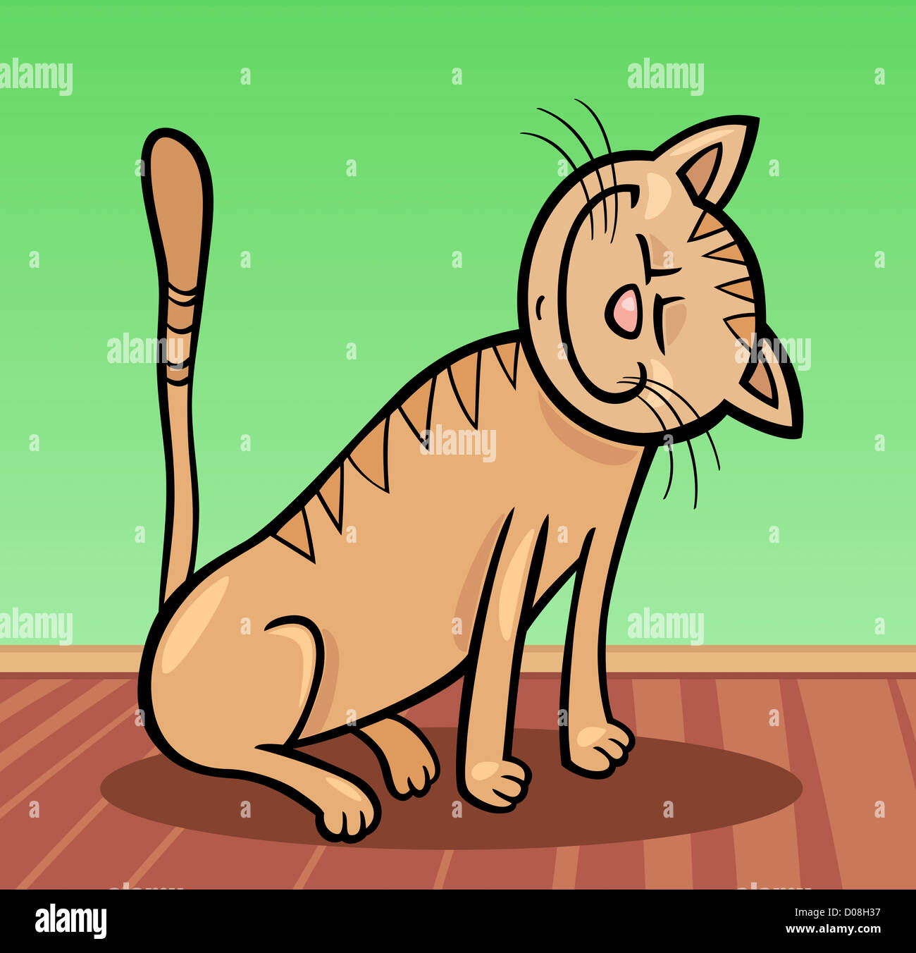 Cartoon Illustration of Happy Beige Tabby Cat at Home Stock Photo - Alamy