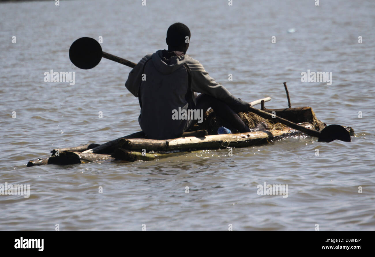 Africa, Ethiopia, Blue Nile river man in a dugout canoe Stock Photo - Alamy