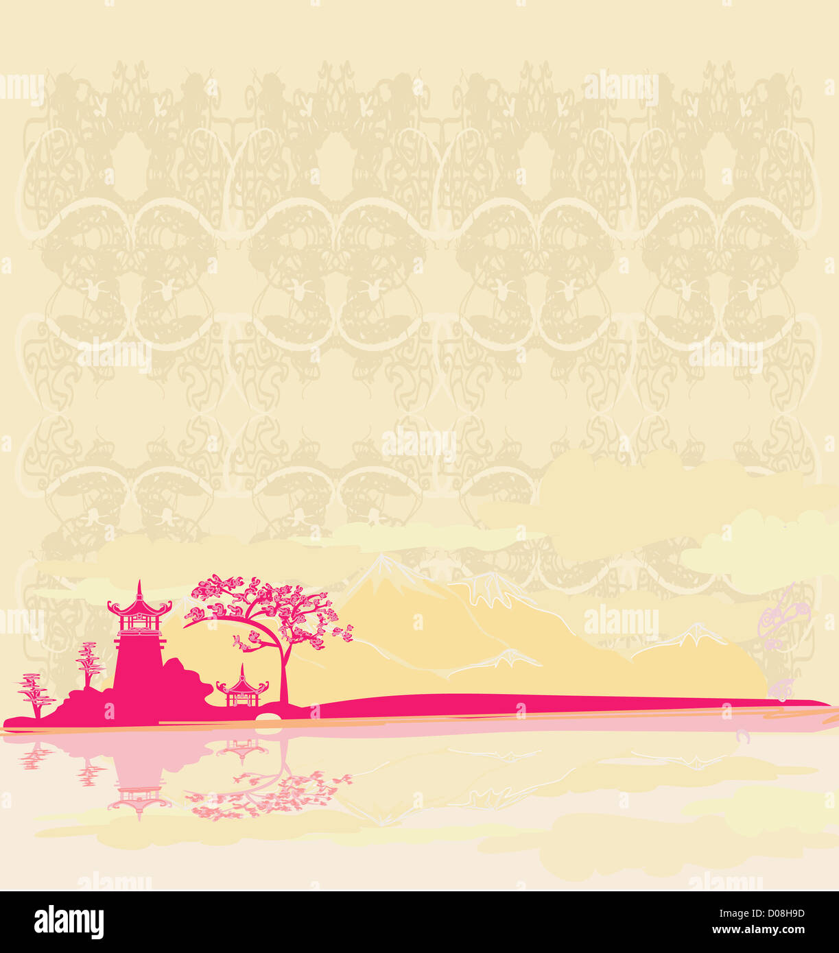 old paper with Asian Landscape Stock Photo - Alamy