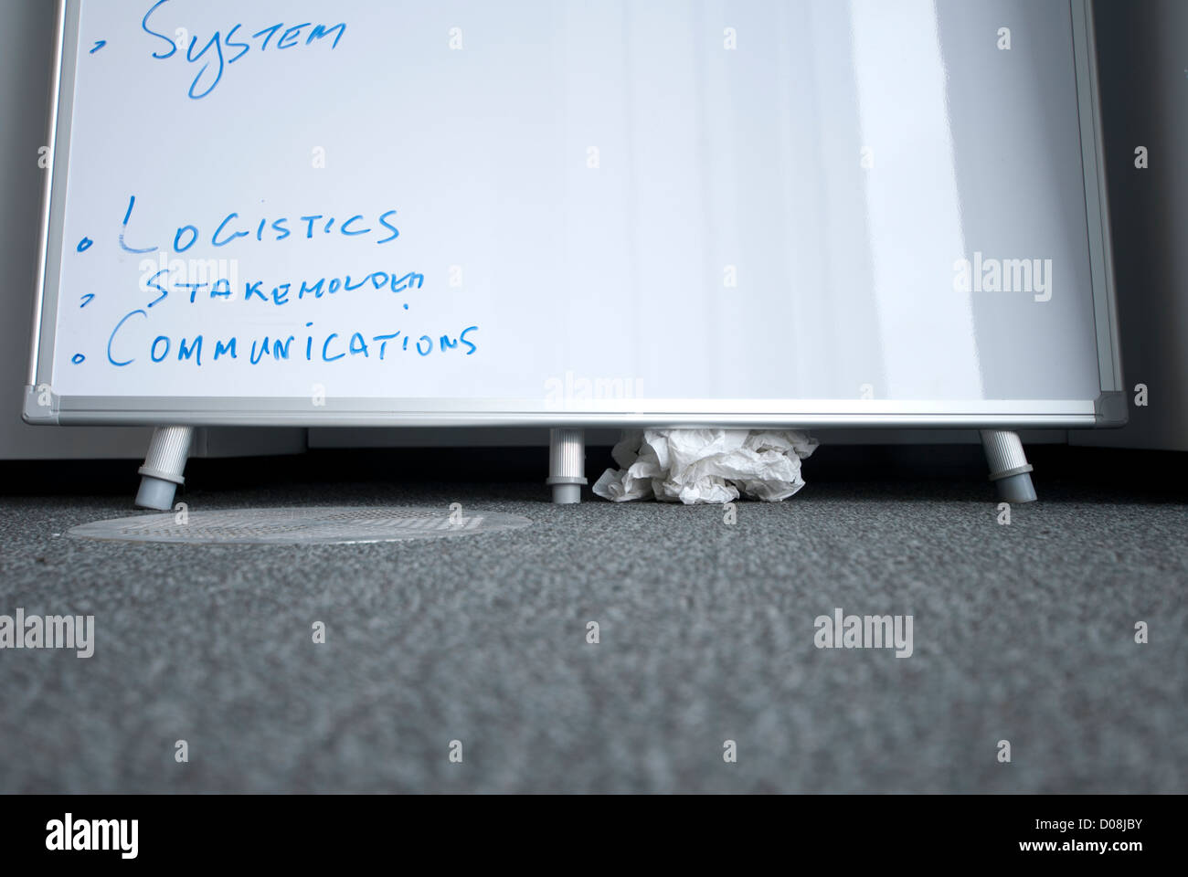 Discarded tissue paper at the bottom of a white board after a meeting ...