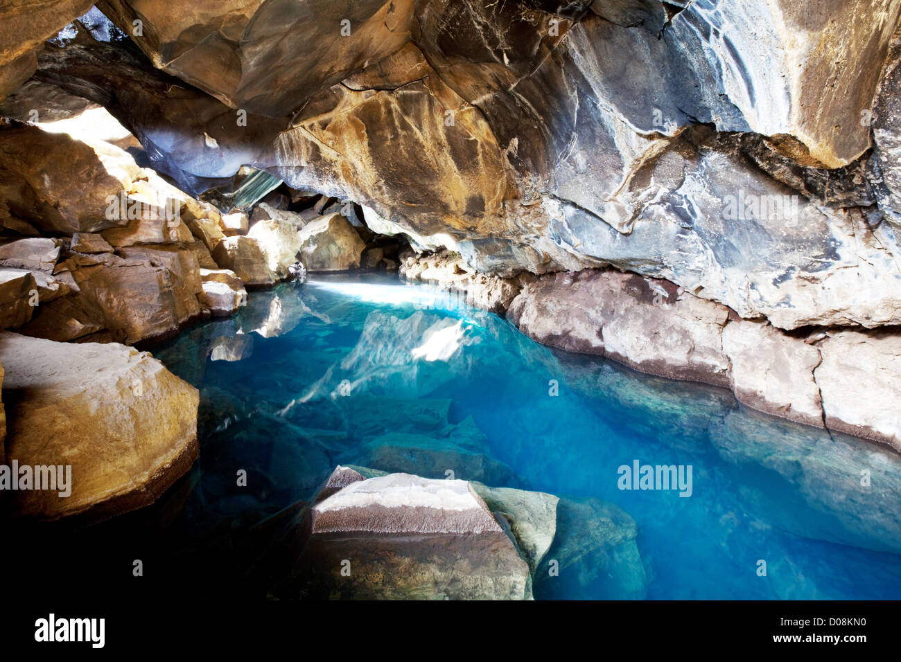 cave filled by geothermal hot water, Myvatn, Iceland Stock Photo - Alamy