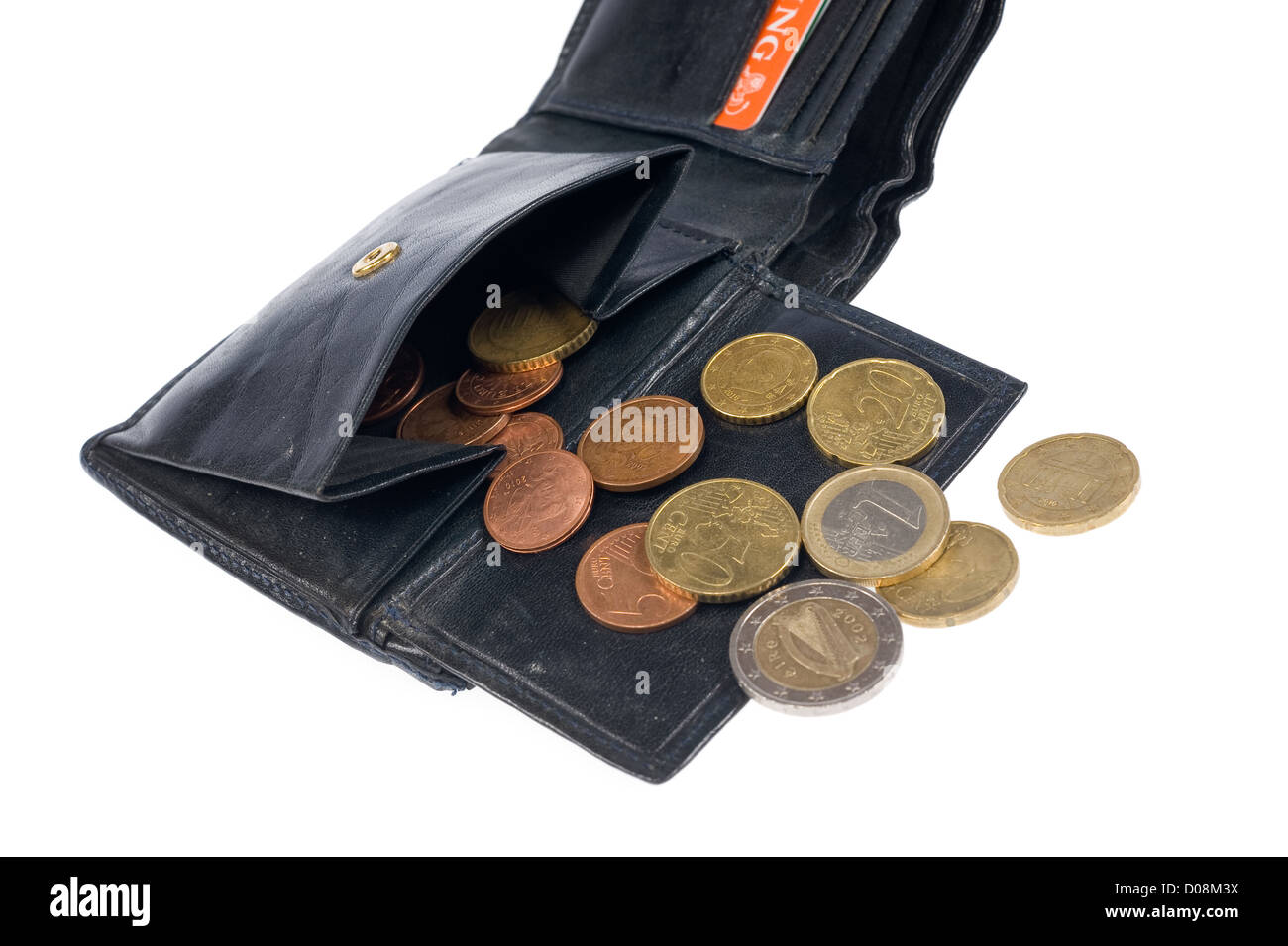 A black wallet with euro coins in it Stock Photo - Alamy