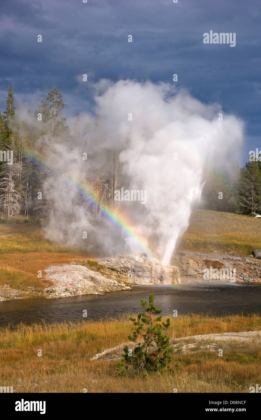 Rainbow over Riverside Geyser, Upper Geyser Basin, Yellowstone National ...