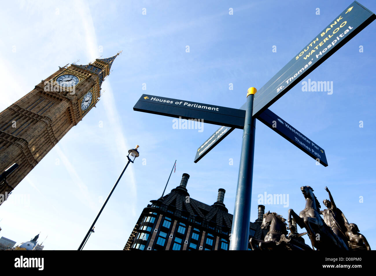 Queen Elizabeth Tower (Big Ben), Portcullis House & sign in Westminster ...