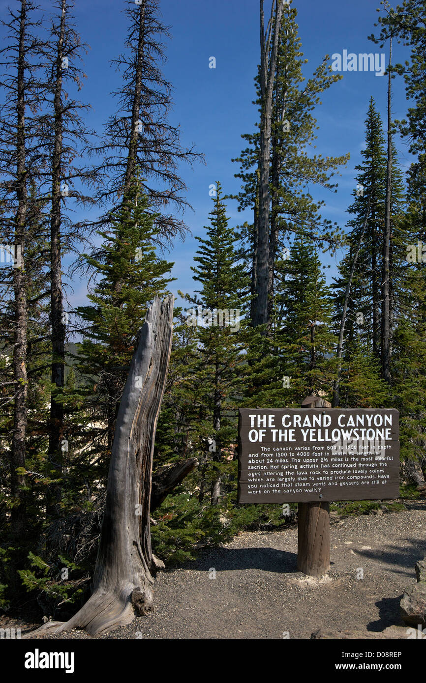 Sign in the Grand Canyon of the Yellowstone River, Yellowstone National ...