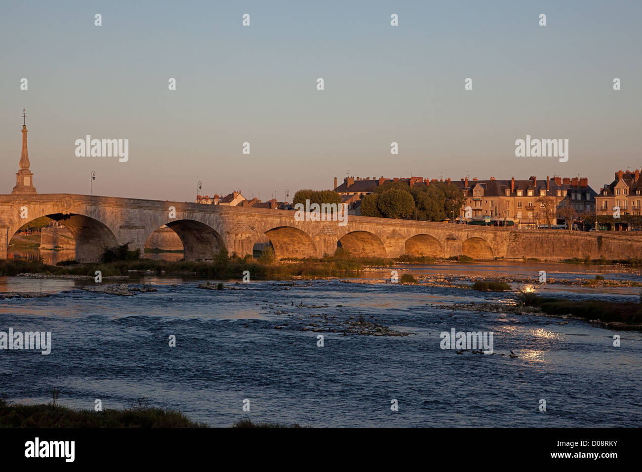 PONT JACQUES GABRIEL BRIDGE OVER THE LOIRE AT SUNSET BLOIS LOIR-ET-CHER ...