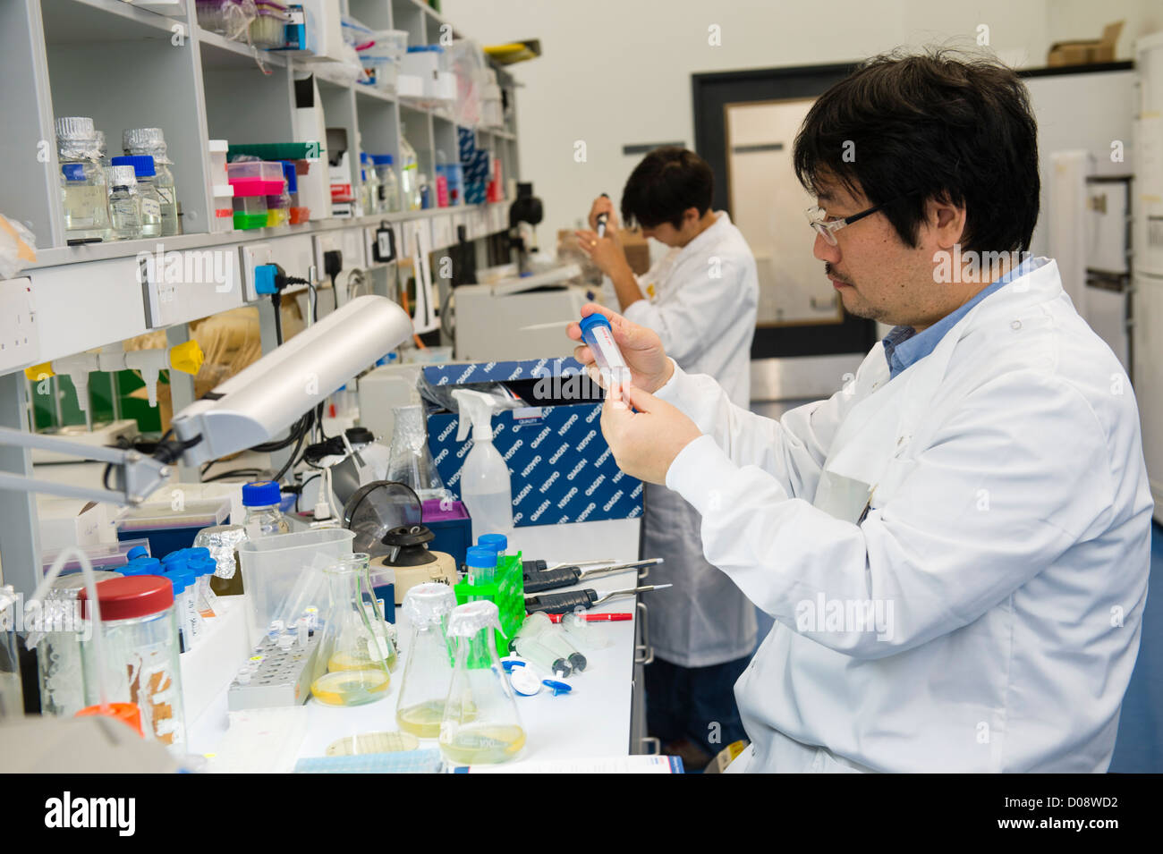 White coated Research scientists (botanists) working on experiments in ...