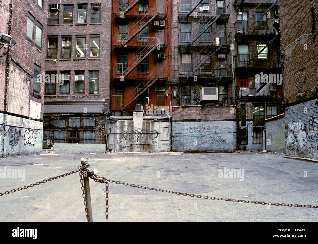 new york NYC back street scene of office and apartment buildings with ...