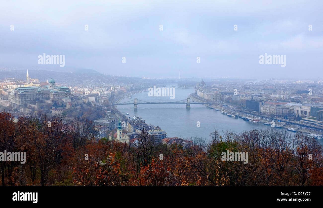 hazy sun over the river danube, budapest, hungary autumn/ fall 2011 ...