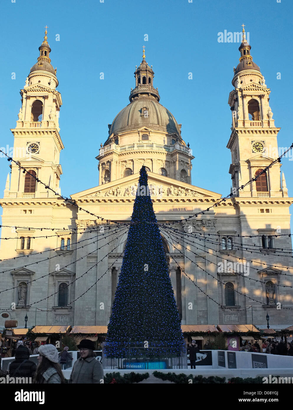 st. stephen church cathedral in budapest, hungary, with christmas tree ...