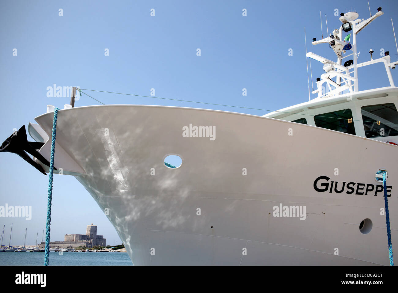 FISHERMEN'S BOAT TRAWLER IN THE FISHING PORT TRAPANI SICILY ITALY Stock ...