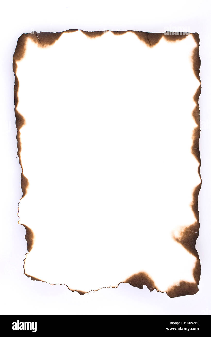 Burned paper over the white background Stock Photo - Alamy