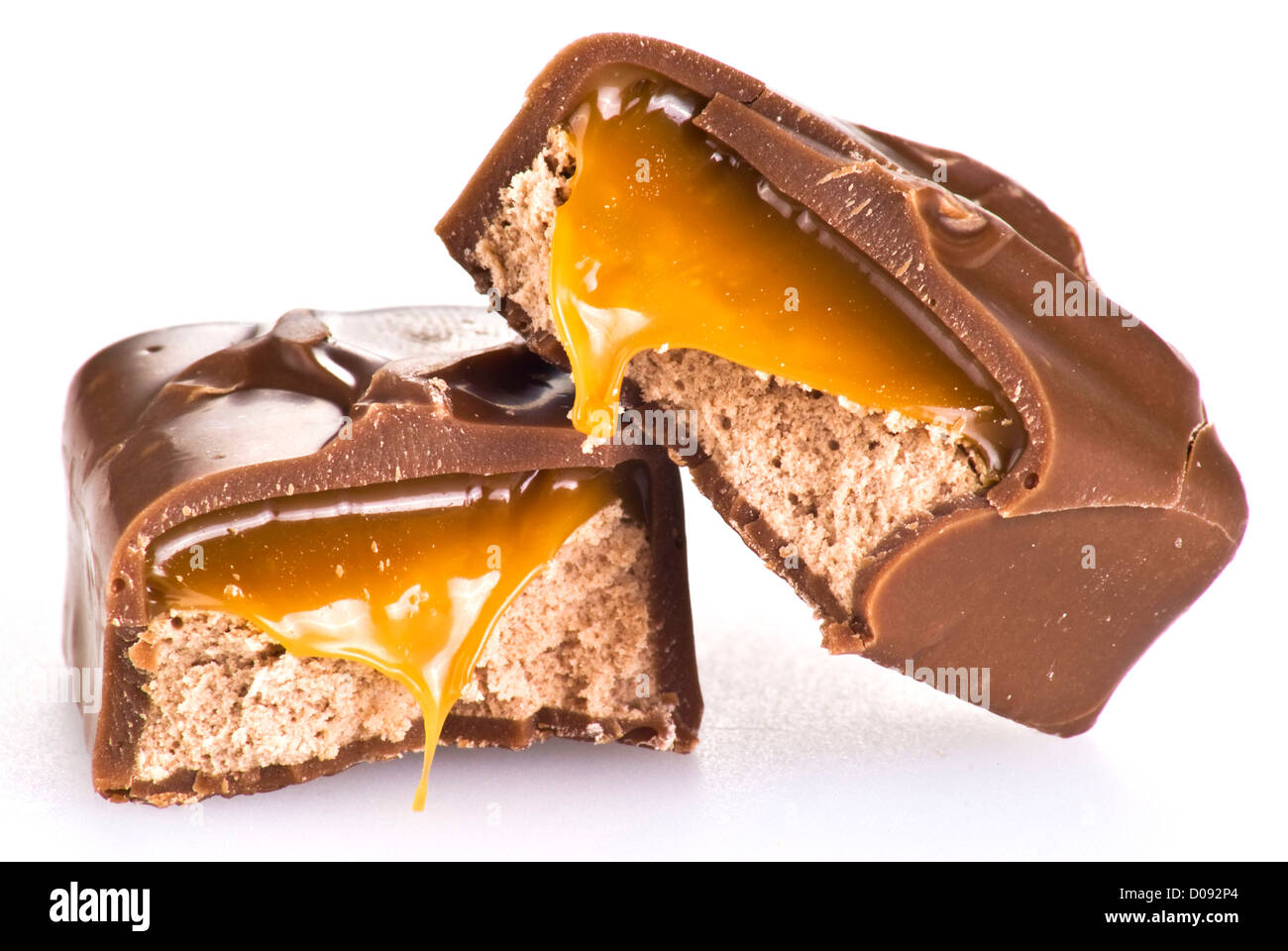 Chocolate bar with caramel isolated on white Stock Photo - Alamy