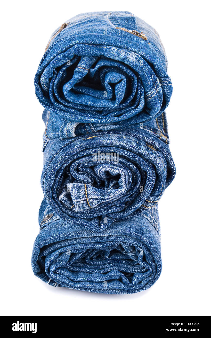 stack of various shades of blue jeans over white background Stock Photo ...