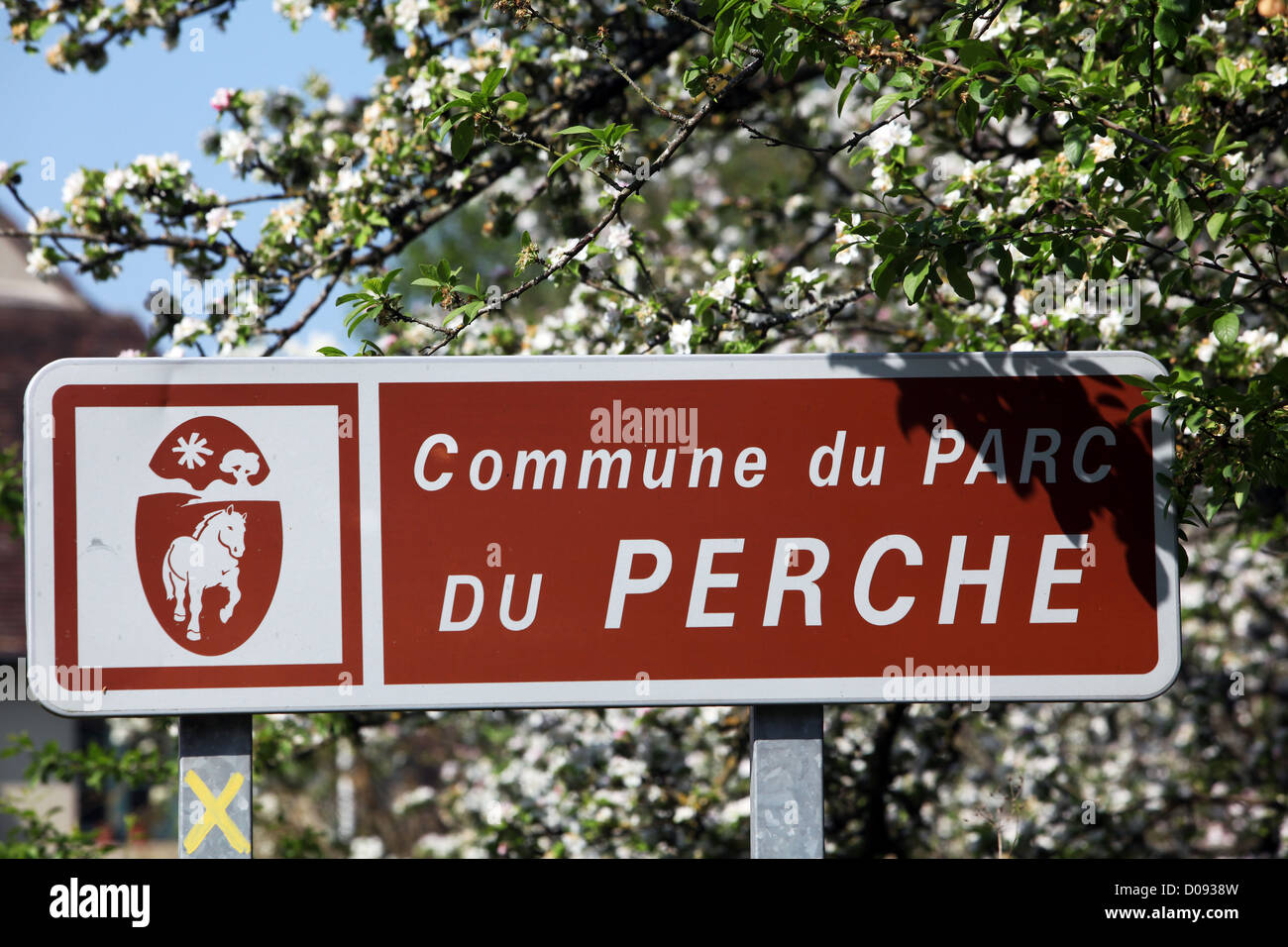 SIGNPOST FLOWERING APPLE TREES ENTRANCE PICTURESQUE VILLAGE LA PERRIERE ...