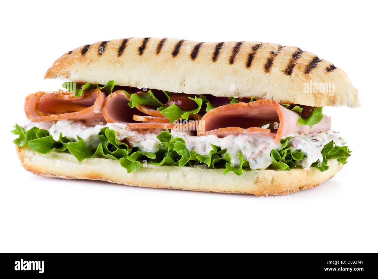 Ham and vegetable sandwich over white background Stock Photo - Alamy