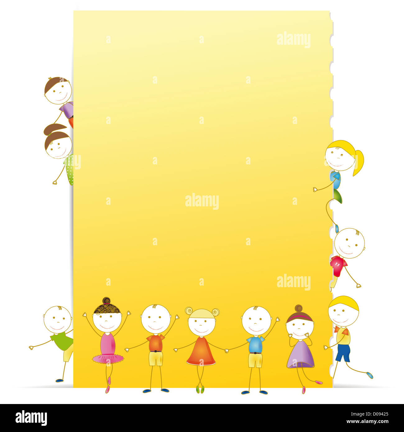 Happy kids with sheet of paper with notebook Stock Photo - Alamy