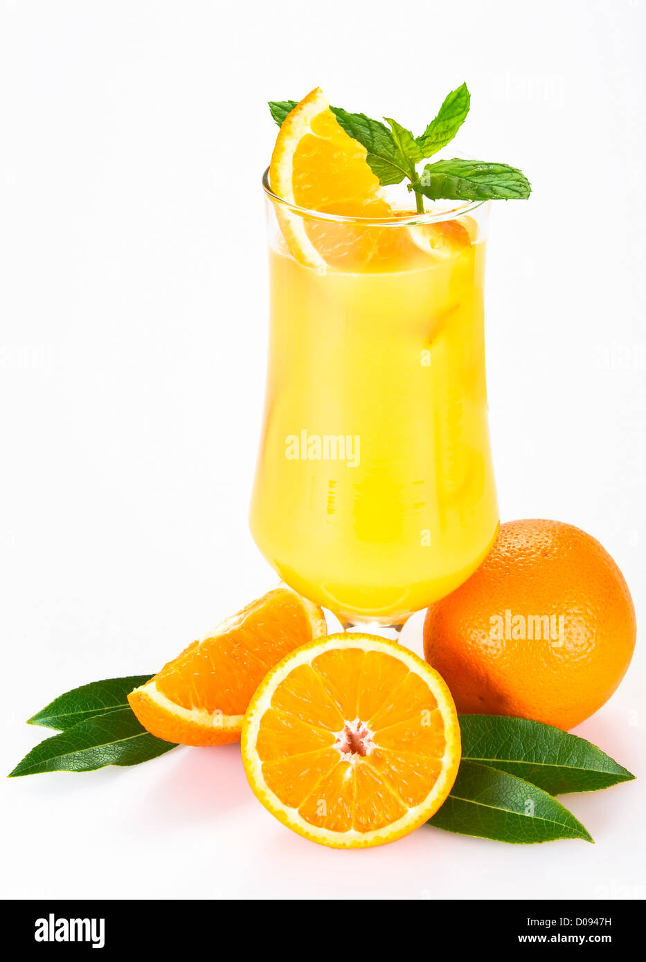 Orange juice with the pieces of orange in the glass - isolated Stock ...