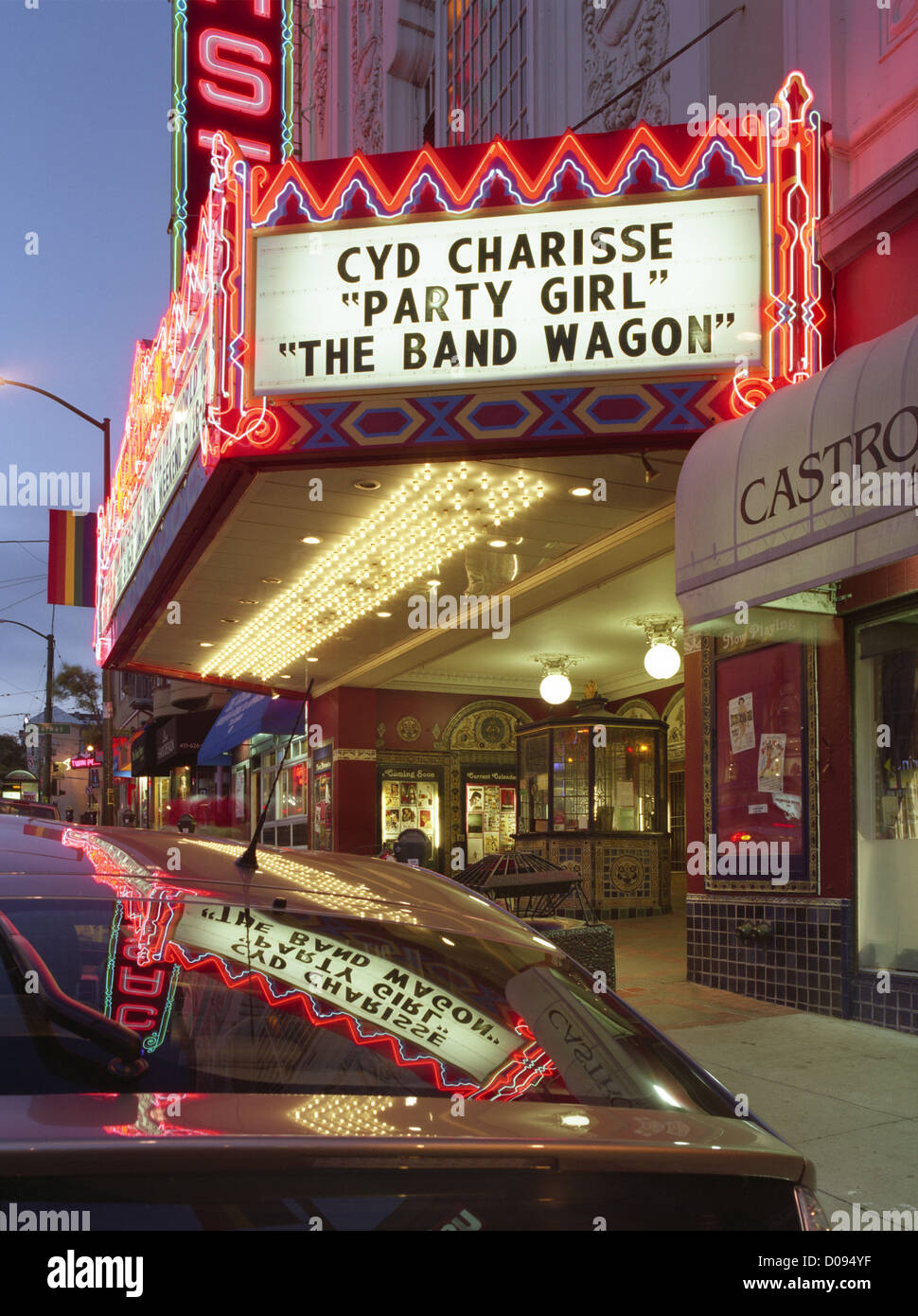 Neon sign and entrance of the renovated Castro Theatre, San Francisco ...