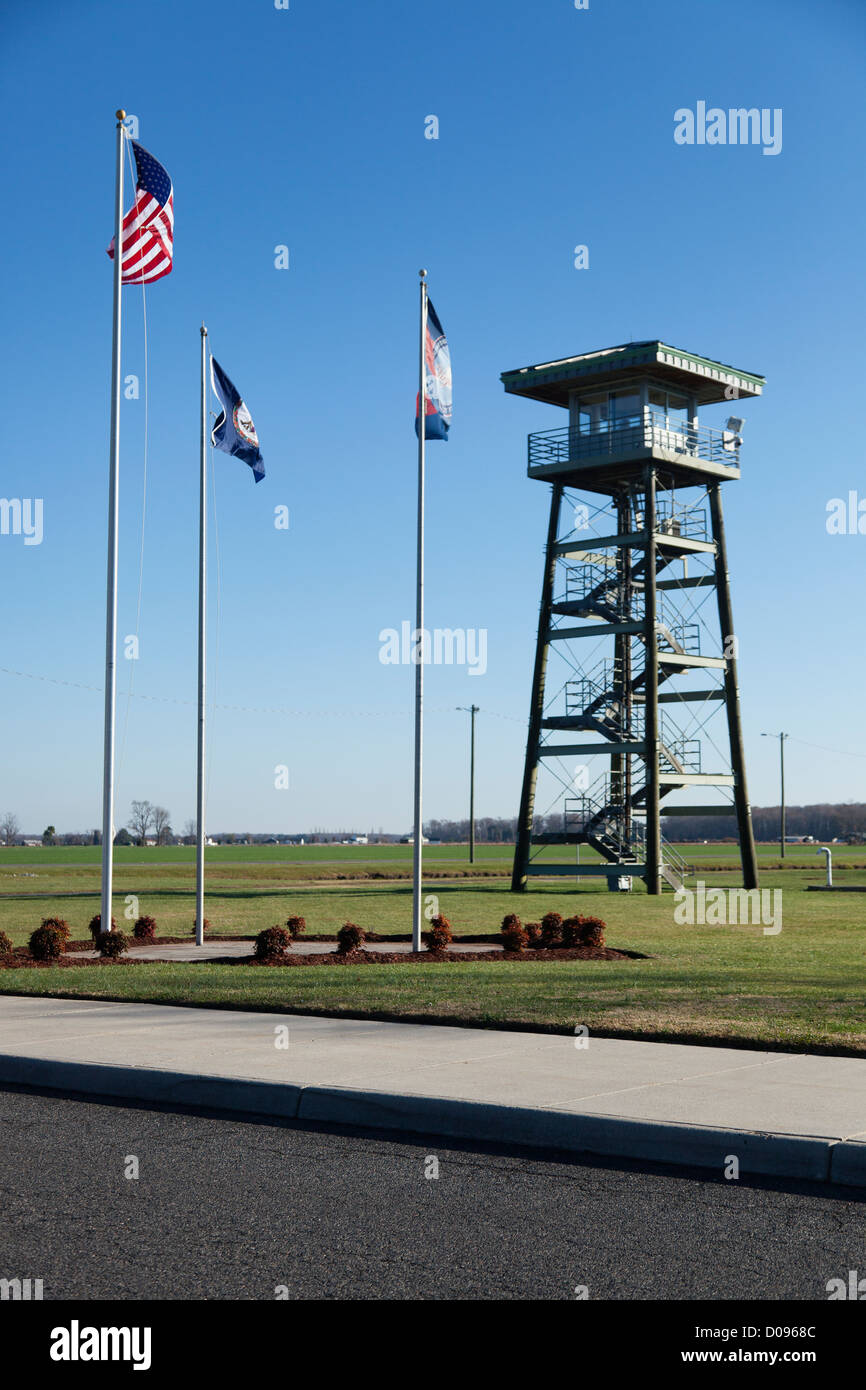 The watch tower of a Correctional Facility. Prison entrance, with ...