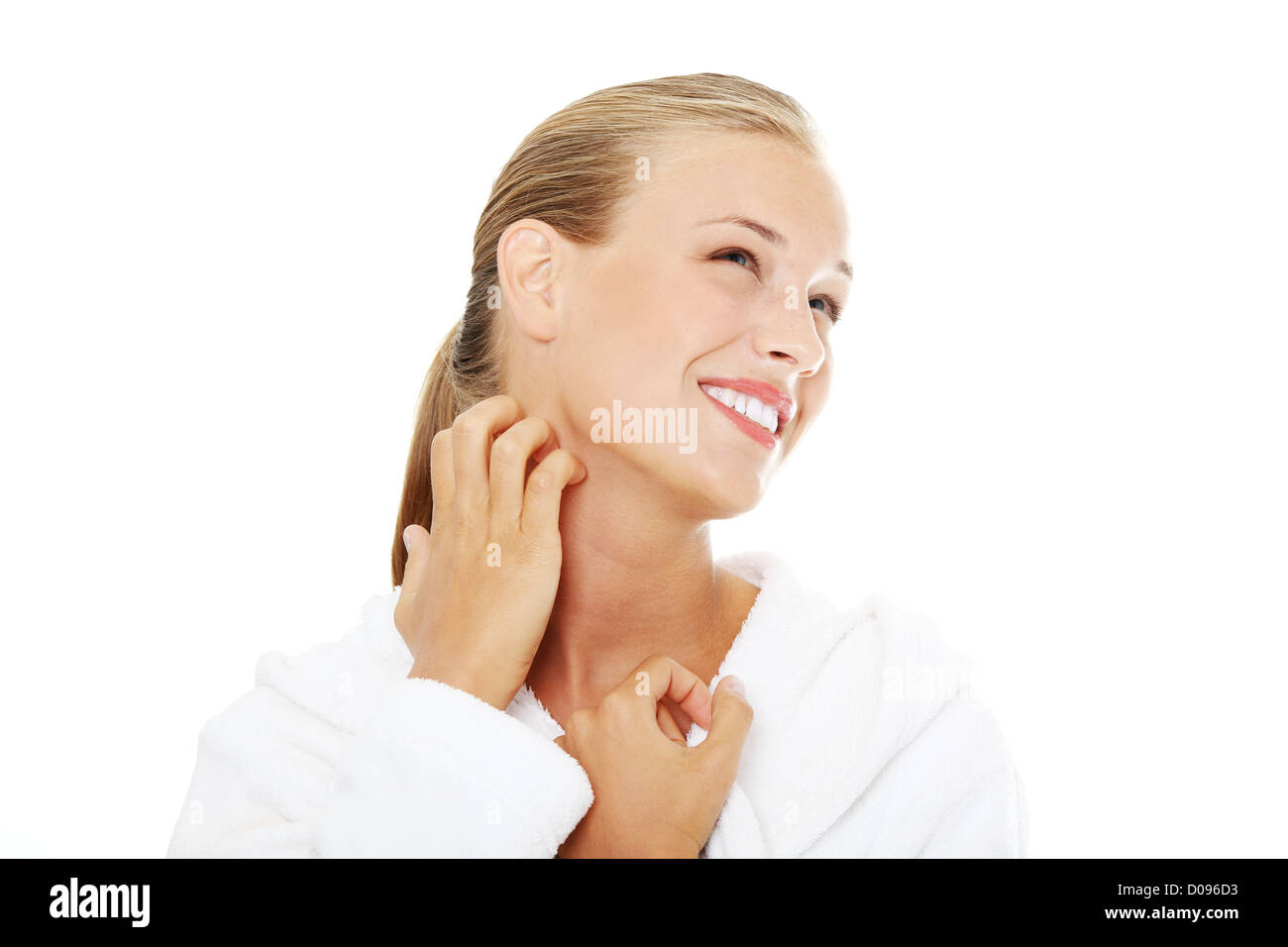 Young beautiful woman scraching her self Isolated on white background ...