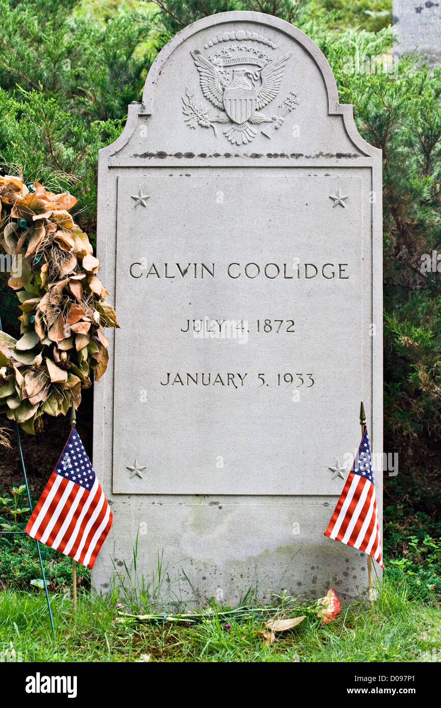 The gravestone of Calvin Coolidge at his grave site in Plymouth ...