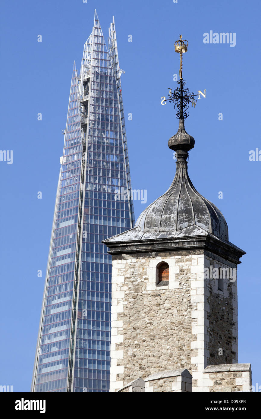 CONTRAST BETWEEN LONDON TOWER'S OLD TURRET MODERNITY SHARD LONDON ...