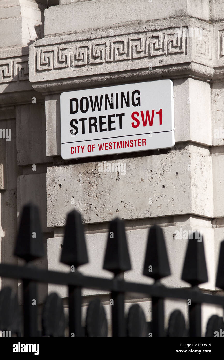 STREET SIGN FOR DOWNING STREET THE STREET WHERE THE BRITISH PRIME ...