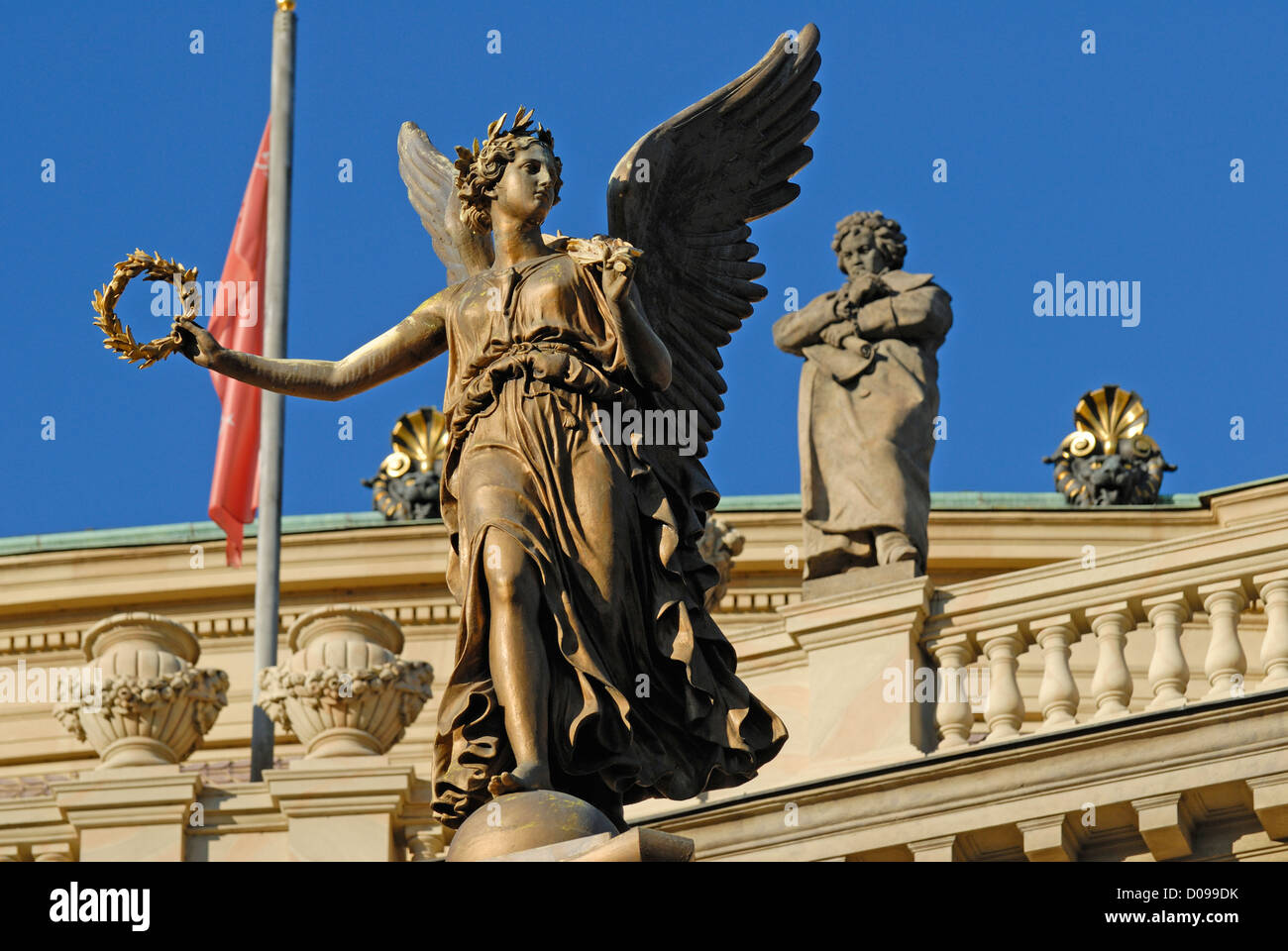 Prague, Czech Republic. Rudolfinum concert hall. Angel and statue of ...