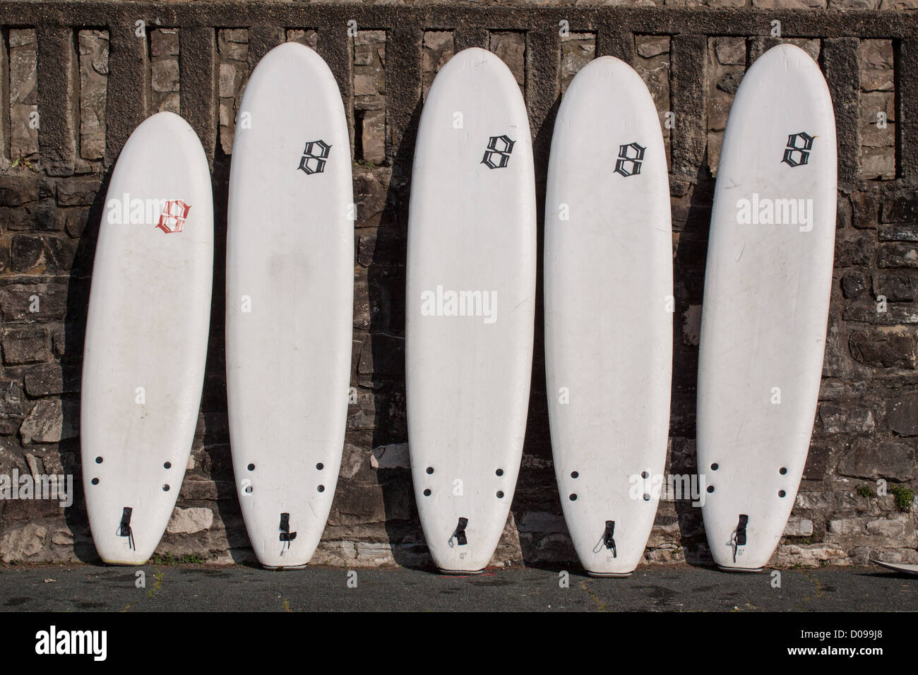 SURFBOARDS LINED UP ALONG THE COTE DES BASQUES BEACH BIARRITZ BASQUE ...