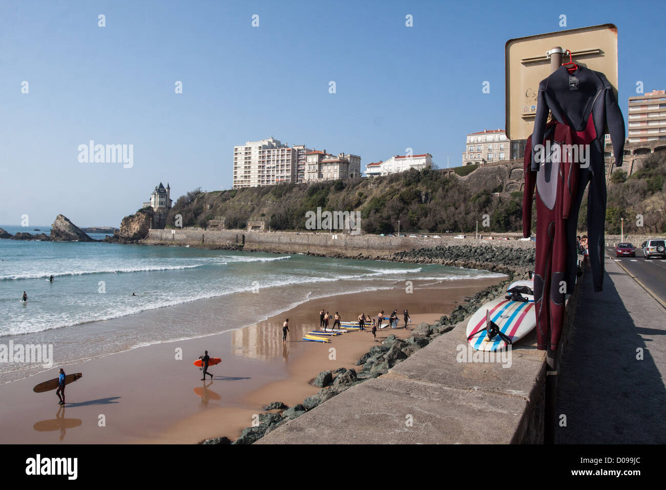 SURFERS ON THE COTE DES BASQUES BEACH BIARRITZ BASQUE COUNTRY PYRENEES ...