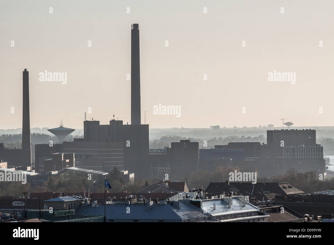 SMOKESTACKS OF AN ELECTRIC POWER PLANT AND A CLOUD OF POLLUTION OVER ...