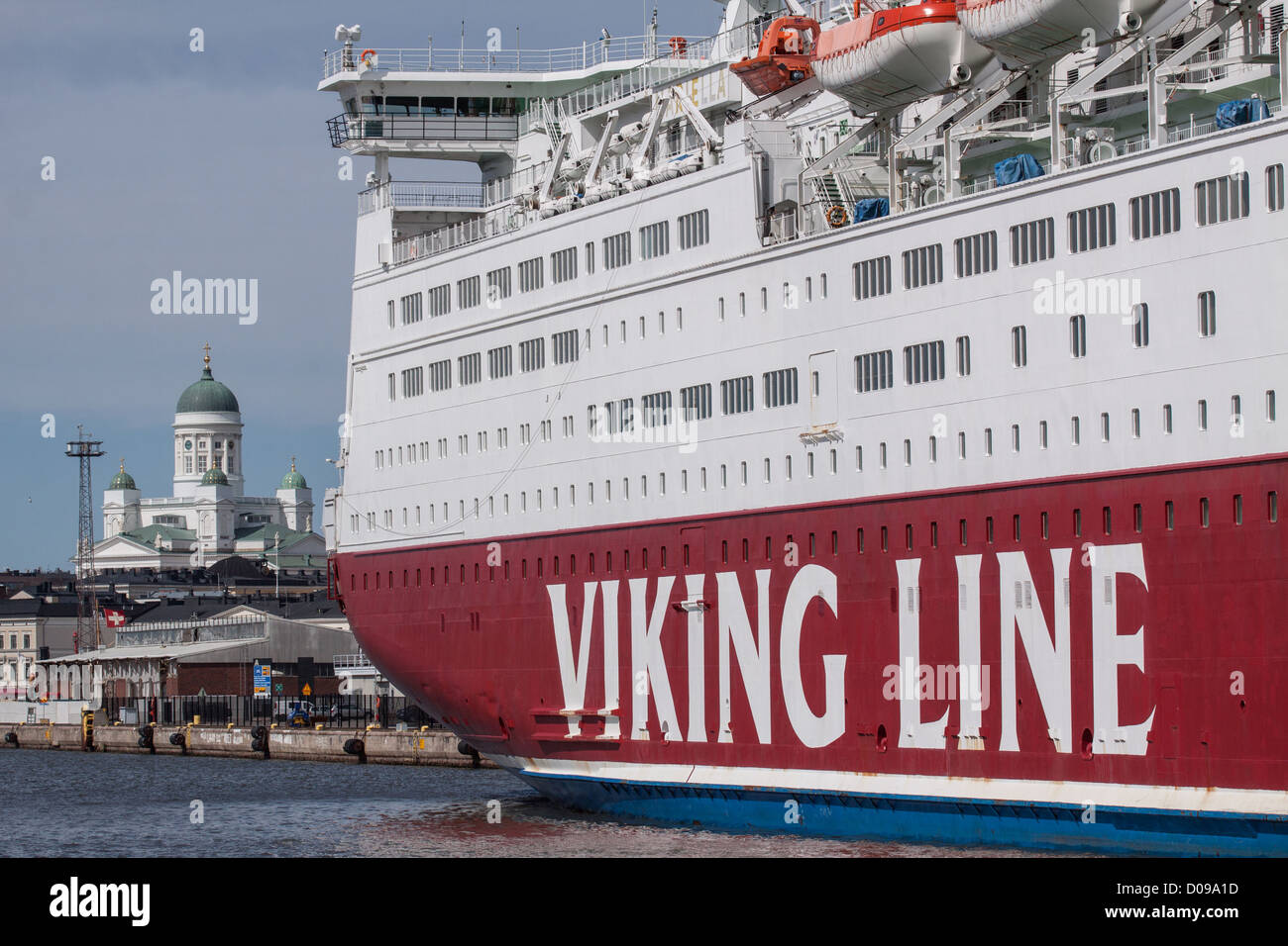FERRY FROM VIKING LINE COMPANY AT QUAY IN PORT HELSINKI TUOMIOKIRKKO ...