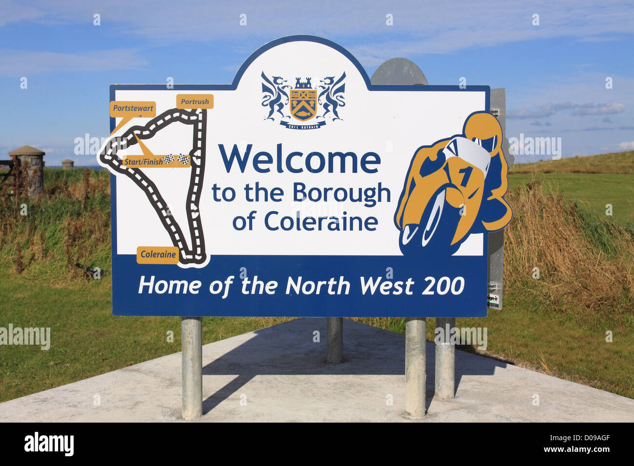'Welcome to Coleraine Borough' sign on the Coast road near Portstewart ...